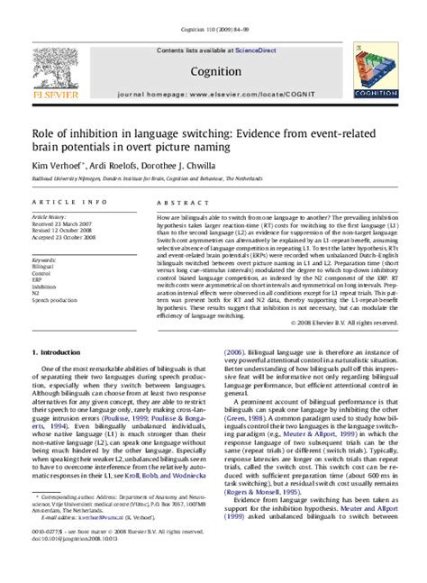 Pdf Role Of Inhibition In Language Switching Evidence From Event Related Brain Potentials In