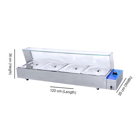 Electric Hot Bain Marie With Glass And Valve 4 Basket Coldshell