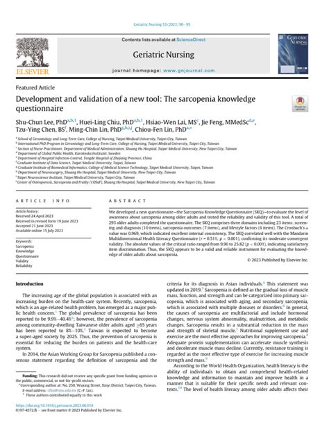 2023 Development And Validation Of A New Tool The Sarcopenia Knowledge Questionnaire