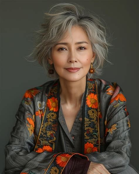 An Chinese Middle Age Women In A Neutral Wallpaper Premium Ai