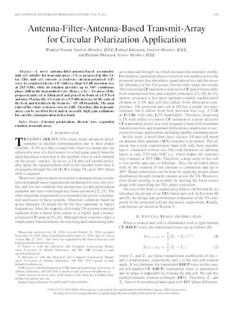 Pdf Antenna Filter Antenna Based Transmit Array For Circular