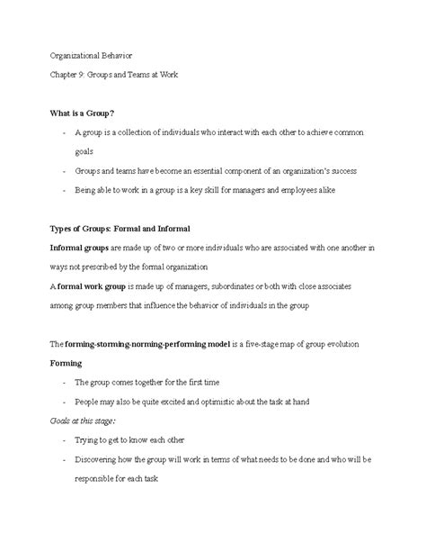 Chapter 9 Ob Notes On Types Of Groups Punctuated Equilibrium Model