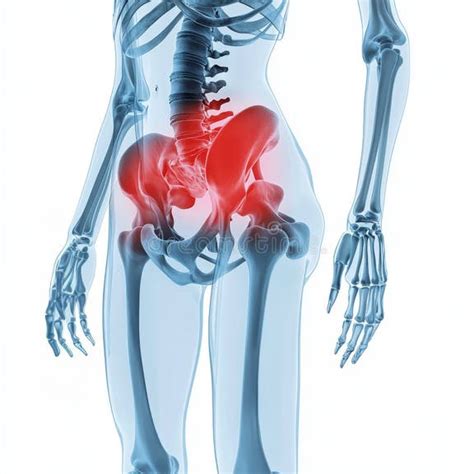 Female Skeleton Showing Sacrum Pain With Red Highlight Stock
