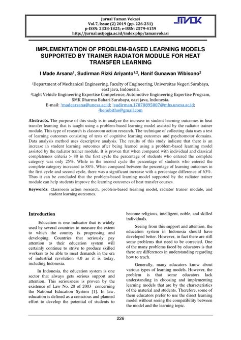 pdf implementation of problem based learning models supported by trainer radiator module for
