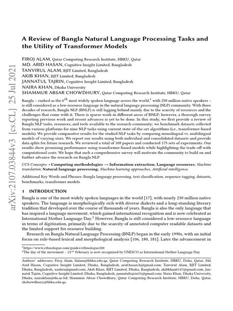 alam et al 2021 a review of bangla natural language processing tas