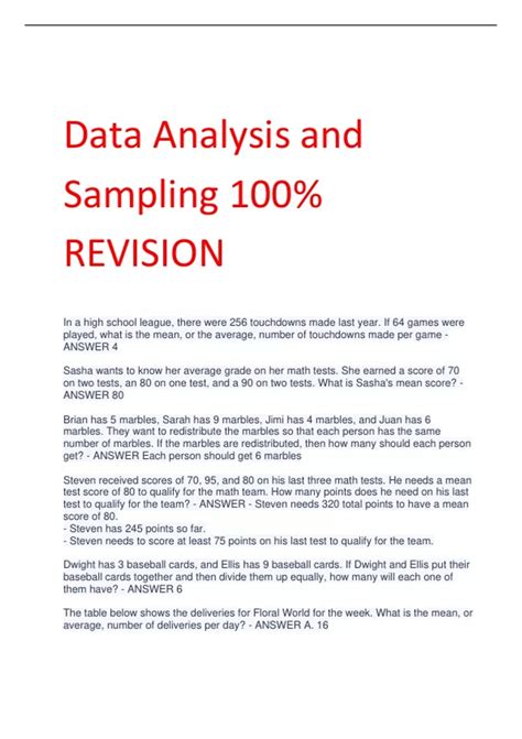 Data Analysis And Sampling 100 Revision Data Stuvia Us
