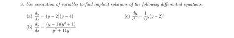 solved use separation of variables to find implicit