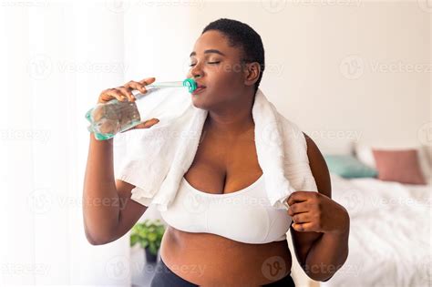 Healthy Living Weight Loss Positive Plus Size Black Lady Drinking