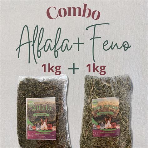 Combo Premium 1kg De Feno Tifton 1kg De Alfafa Para Pequenos Roedores