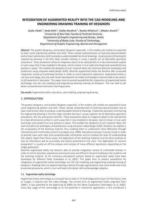 Pdf Integration Of Augmented Reality Into The Cad Modeling And Engineering Drawing Training Of