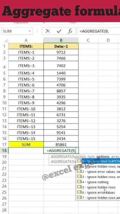 Aggregate Formula In Excel Interview Question ⁉️excel Exceltips