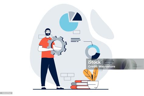 웹을 위한 플랫 디자인에서 사람들 장면이 있는 데이터 과학 개념입니다 다이어그램 작업을 하고 최적화를 위해 데이터 시각화를 만드는 사람 소셜 미디어 배너 마케팅 자료에 대한