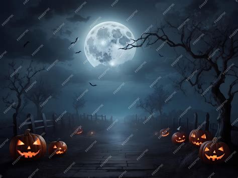 Premium Photo Ghostly Halloween Background Ghostly Full Moon Night Halloween Background Ai