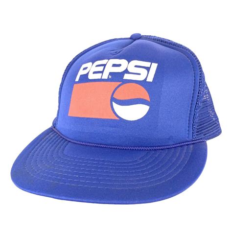 Vtg 80s Pepsi Logo Hat Soda Pop Cola Script Mesh Snap… Gem