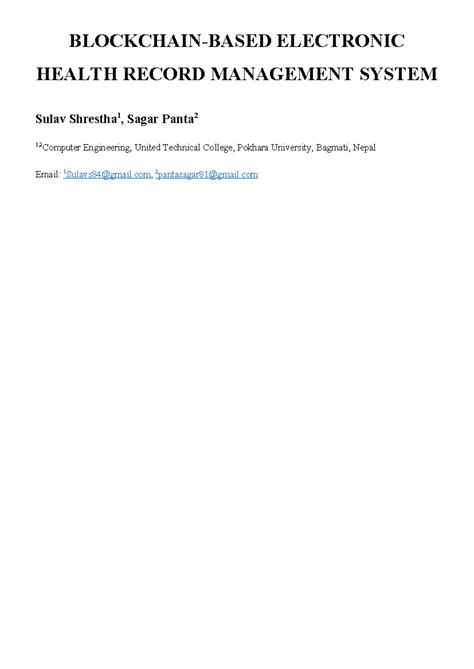 Report Blockchainbased Ehr Blockchain Based Electronic Health Record Management System Sulav