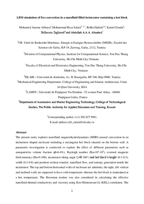 Pdf Lbm Simulation Of Free Convection In A Nanofluid Filled Incinerator Containing A Hot Block