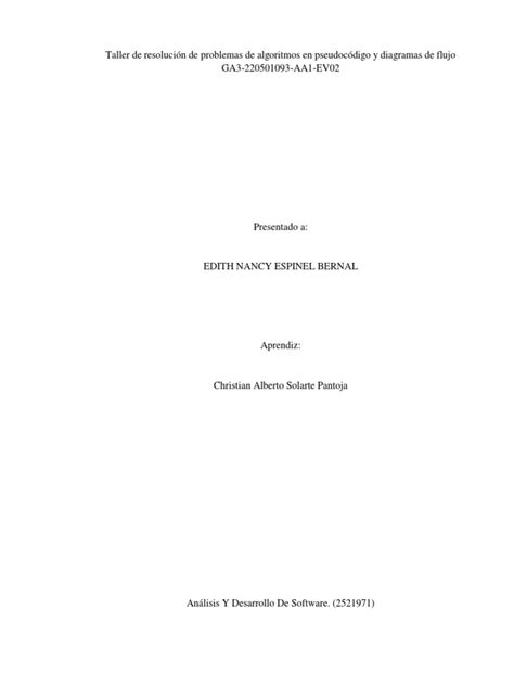 Taller De Resolución De Problemas De Algoritmos En Pseudocódigo Y Diagramas De Flujo Ga3 Pdf