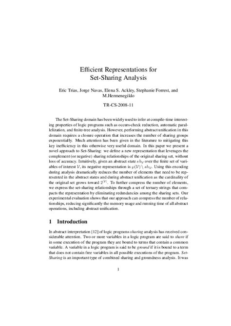 Pdf Efficient Representations For Set Sharing Analysis