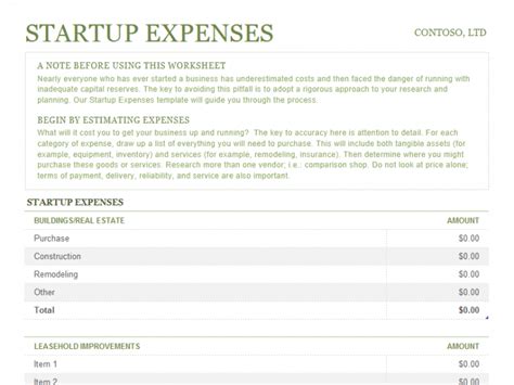 Sample Startup Expenses For Microsoft Excel Small Business Startup Cost Template Word