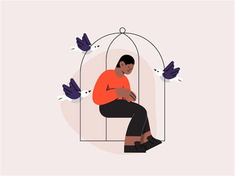 Um Homem Senta Se Numa Gaiola Com Pássaros Nela Vetor Premium