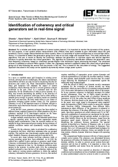 Pdf Identification Of Coherency And Critical Generators Set In Real
