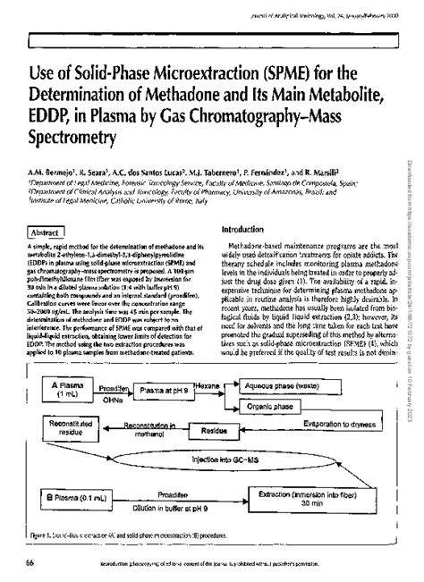 Pdf Use Of Solid Phase Microextraction Spme For The Determination Of Methadone And Eddp In