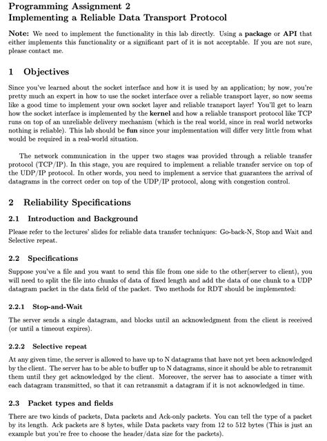 Programming Assignment 2 Implementing A Reliable Data