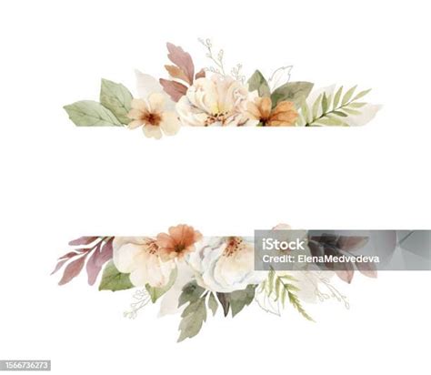 꽃과 나뭇잎이 있는 수채화 벡터 가을 배너 트렌디 한 홍당무 핑크 복숭아 황금 크림 베이지 갈색 꽃 인사말 카드 청첩장 및 장식을위한 구성 결혼식에 대한 스톡 벡터 아트 및