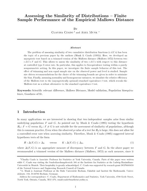 Pdf Assessing The Similarity Of Distributions Finite Sample Performance Of The Empirical