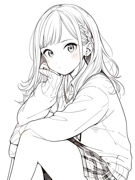 Ragazza Carina In Bianco E Nero Lineart Linea Arte Libro Da Colorare