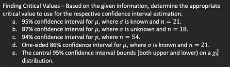 solved finding critical values based on the given
