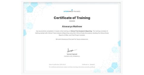 Successfully Completed The Clinical Trial Analysis And Reporting Training… Aiswarya Mathew