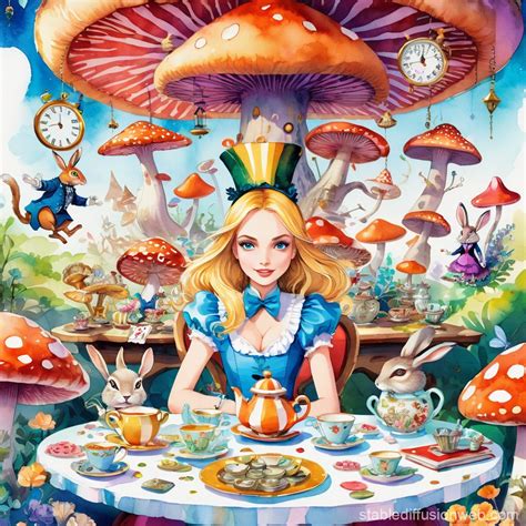 Alice In Wonderland Tea Party Scene Stable Diffusion Online