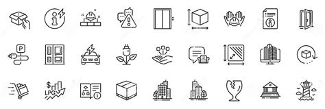 icons pack as square area construction bricks and open door line icons