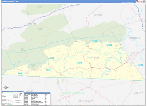 Grayson County Va Zip Code Wall Map Basic Style By Marketmaps Mapsales