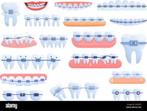 Tooth Braces Icons Set Cartoon Set Of Tooth Braces Vector Icons For