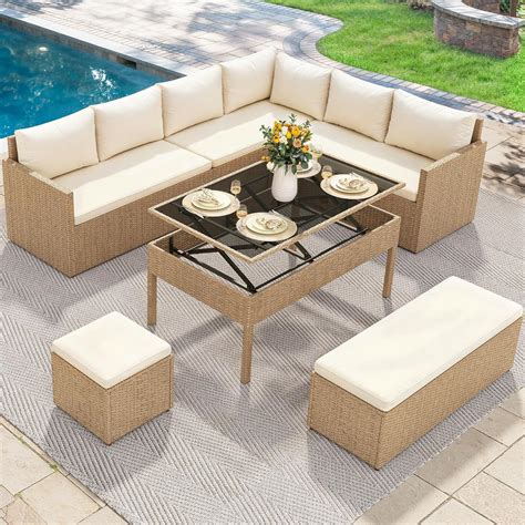 Yitahome 6 Piece Patio Furniture Set All Weather Wicker Outdoor Sectional Sofa With