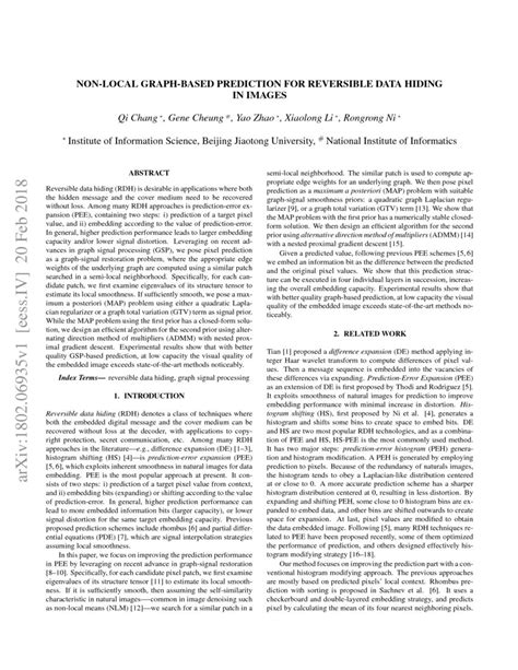 Non Local Graph Based Prediction For Reversible Data Hiding In Images DeepAI