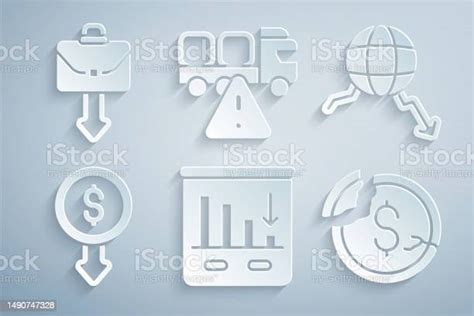 파이 차트 인포그래픽 글로벌 경제 위기 달러 환율 하락 배달 화물 트럭 및 서류 가방 아이콘을 설정합니다 벡터 0명에 대한 스톡 벡터 아트 및 기타 이미지 Istock