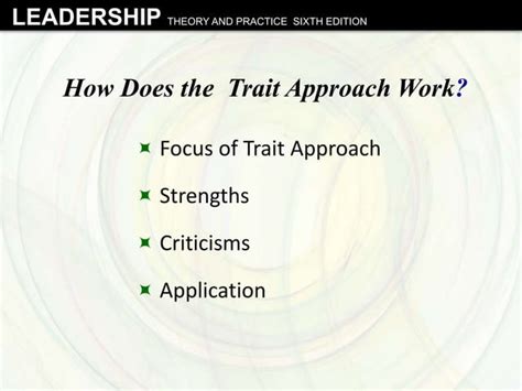 Trait Approach Leadership Theory And Practice Ppt