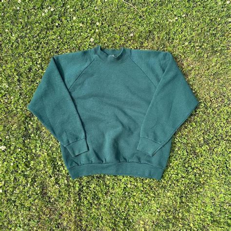 90s Blank Dark Green Crewneck Size Large Fits Depop
