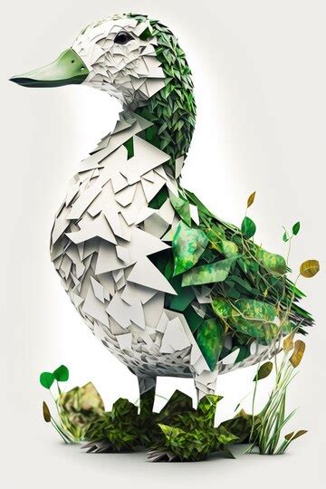 Premium Photo There Is A Paper Sculpture Of A Duck With A Green Leaf