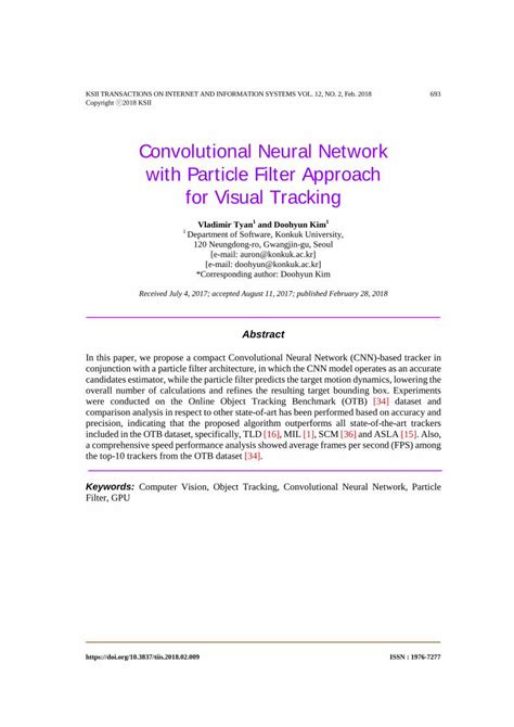 Pdf Convolutional Neural Network With Particle Filter Approach Manuscript