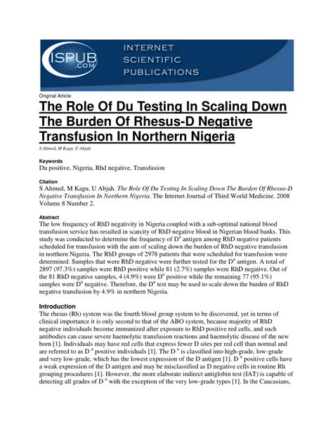 Pdf The Role Of Du Testing In Scaling Down The Burden Of Rhesus D