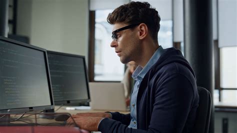 Thoughtful Programmer Looking Computer At Stock Footage Sbv 347700878