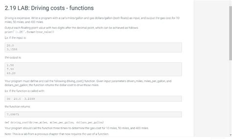 Solved 219 Lab Driving Costs Functions Driving Is