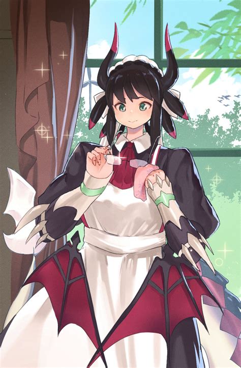 Safebooru 1girl Apron Black Hair Blush Cleaning Eyewear Closed Mouth