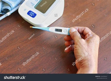 Old Man S Health Check His Temperature At Home With Digital Thermometer Found Normal Body