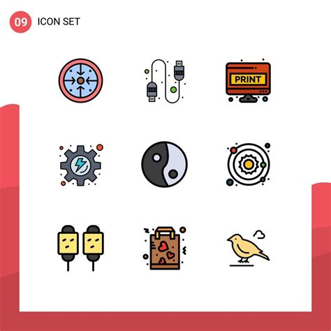 Mobile Interface Filledline Flat Color Set Of 9 Pictograms Of Yin