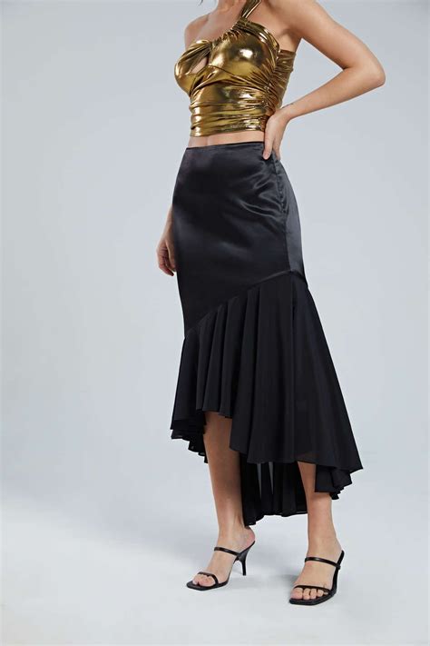 Asymmetrical Hem Satin Mermaid Skirt Mini Dress With Sleeves Satin